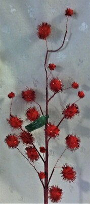 NWT Christmas Floral Stem, Red Pom-Poms with Tinsel Trim - 27" Tall | eBay