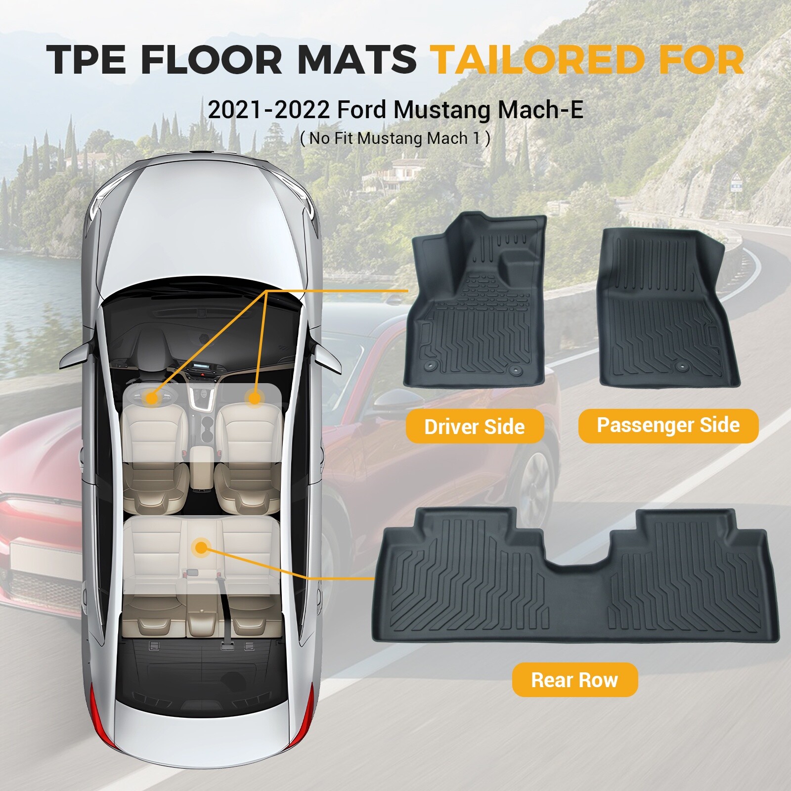3D TPE Floor Mats & Cargo Liner For Ford Mustang Mach E 2021-2024 All ...