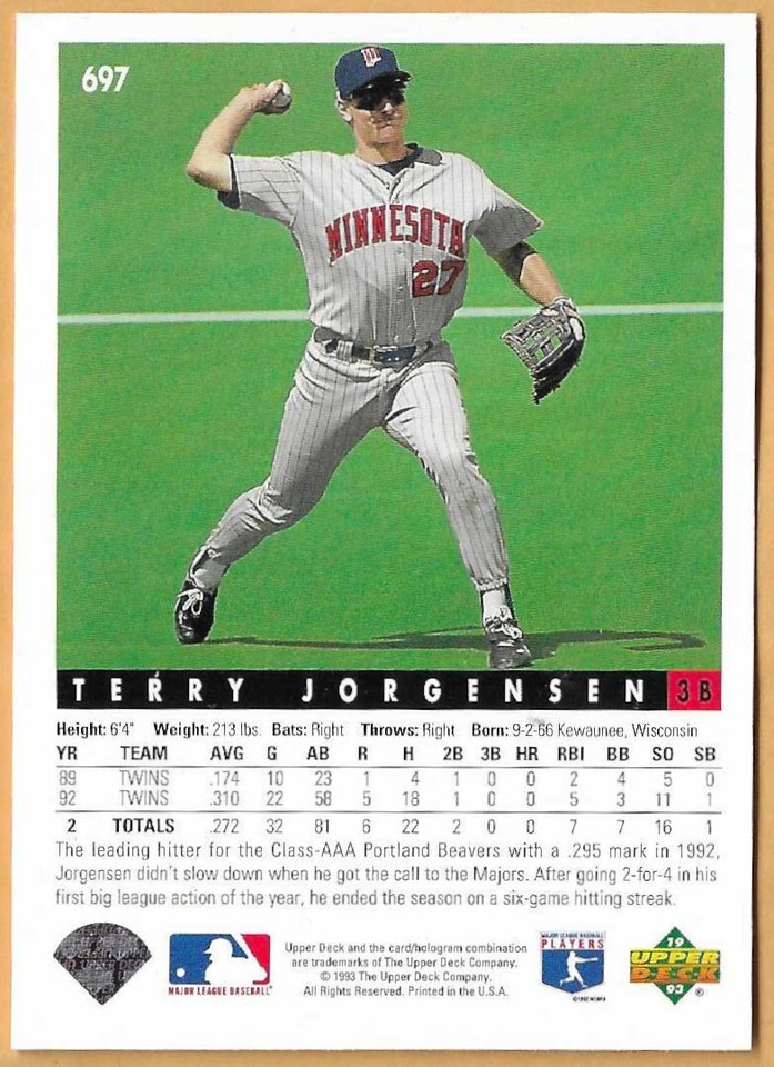 TERRY JORGENSEN MINNESOTA TWINS #697 - UPPER DECK NM-MT 1993 | eBay