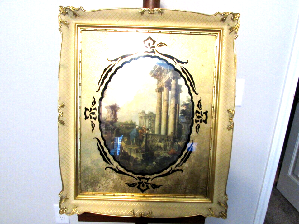 Vintage Large Reverse Painted Gold Gilt Matting - Ornate Picture Frame ...