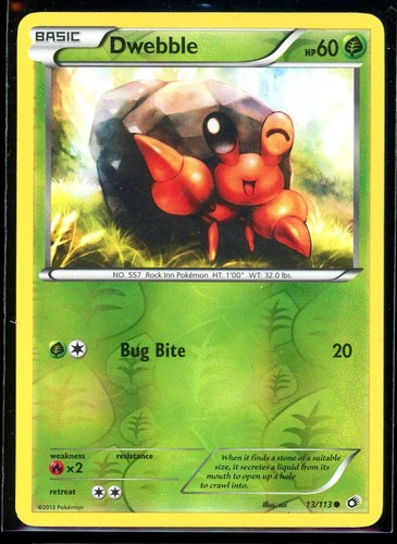 2013 Black & White - Legendary Treasures Dwebble Reverse Holo Pokemon ...