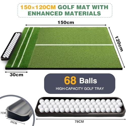 Upgraded 5x4ft Golf Hitting Mats,with Ball Tray, Thick Turf, 3 Tees for ...