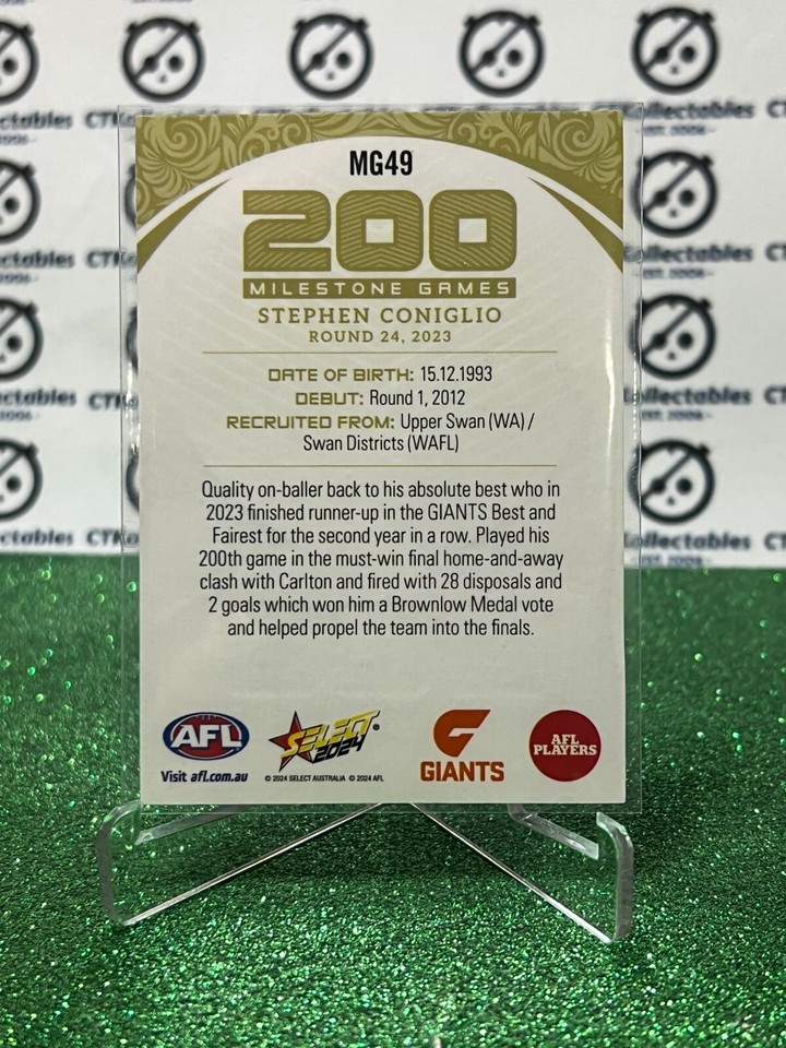 2024 AFL SELECT FOOTY STARS STEPHEN CONIGLIO # MG49 MILESTONE GWS ...