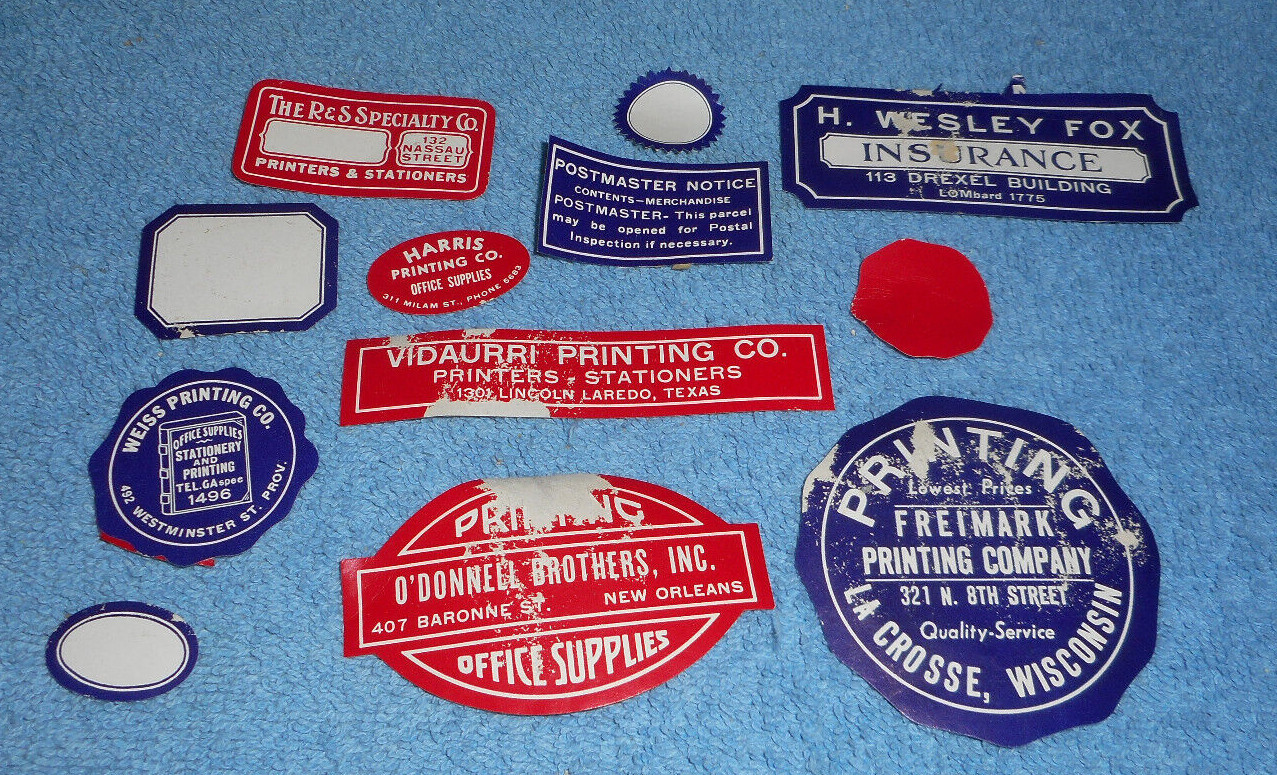 Lot of Vintage Damaged Stickers Printing Stationer Insurance Company ...