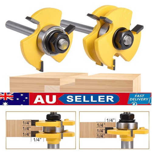 2x Tongue Groove Set Router Bits Adjustable 1/4" Wood Door Flooring ...