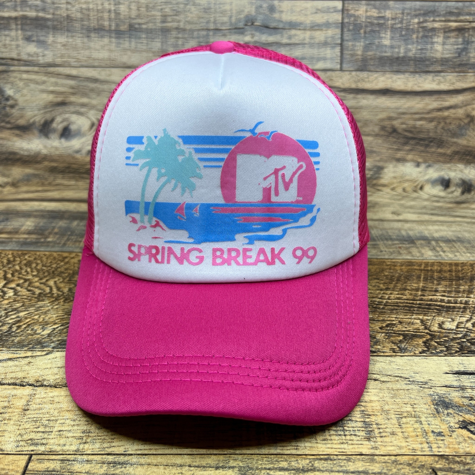 MTV Spring Break 1999 Mens Trucker Hat Pink Snapback Retro Logo 90s ...