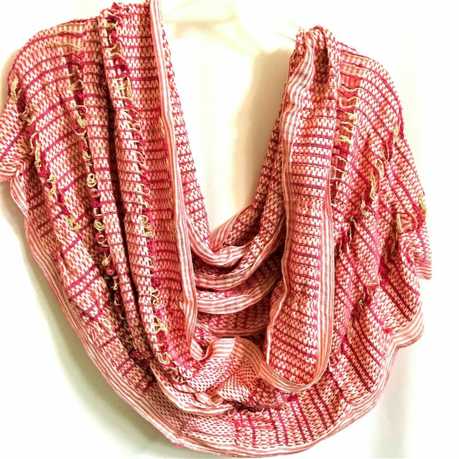 Infiniti Boho Ragged Women's Scarf Neck Wrap Red White Woven Texture | eBay