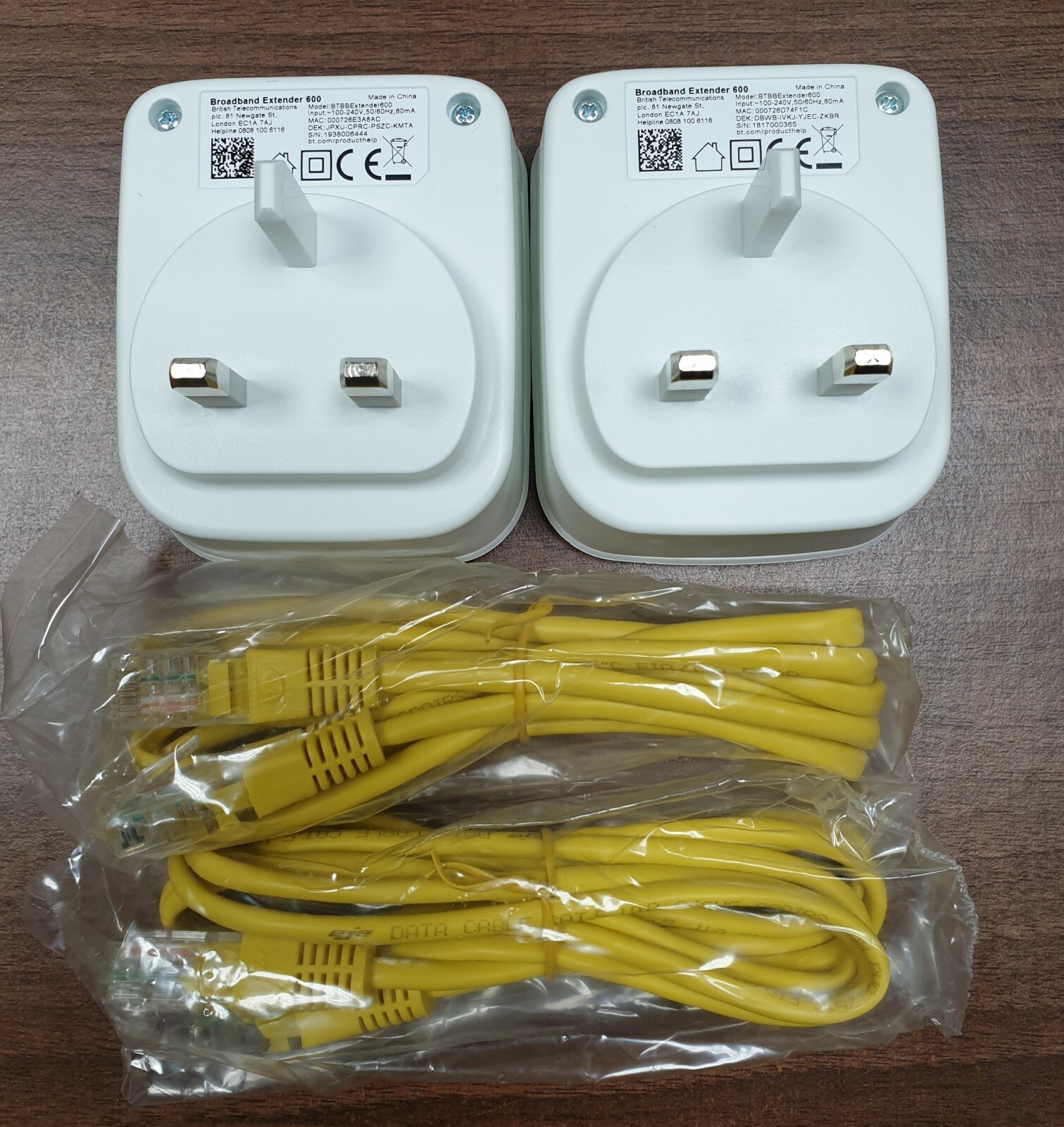 2 x BT Broadband Extender 600 wired AV600 Powerline Adapters + 2 x ...