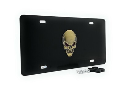 Premium Brass Skull Black Metal License Plate-for MAZDA CHRYSLER SCION ...