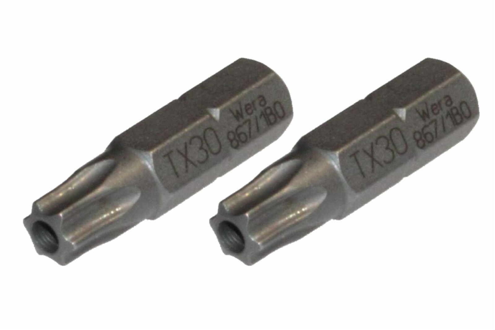 2X WERA SECURITY TORX TX30 (T30 WITH HOLE) 25MM HEX SCREWDRIVER BIT 867 ...