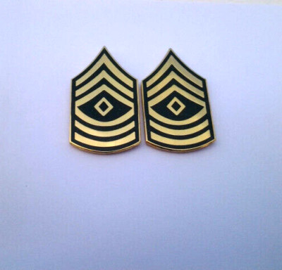 1 PAIR (2) ARMY RANK E8 1ST SGT (1-1/4" DARK GREEN) Military Rank Pins ...