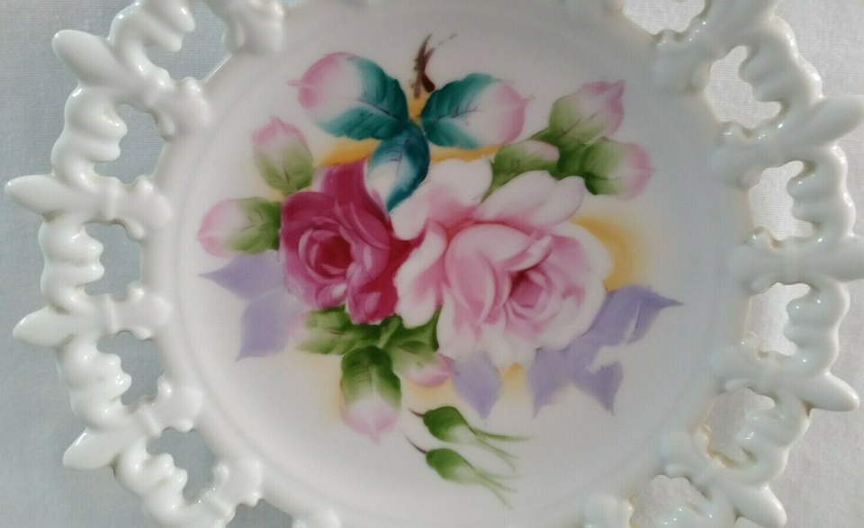 Lefton China Hand Painted Floral Rose Decorative Plate w/Fleur de Lis ...
