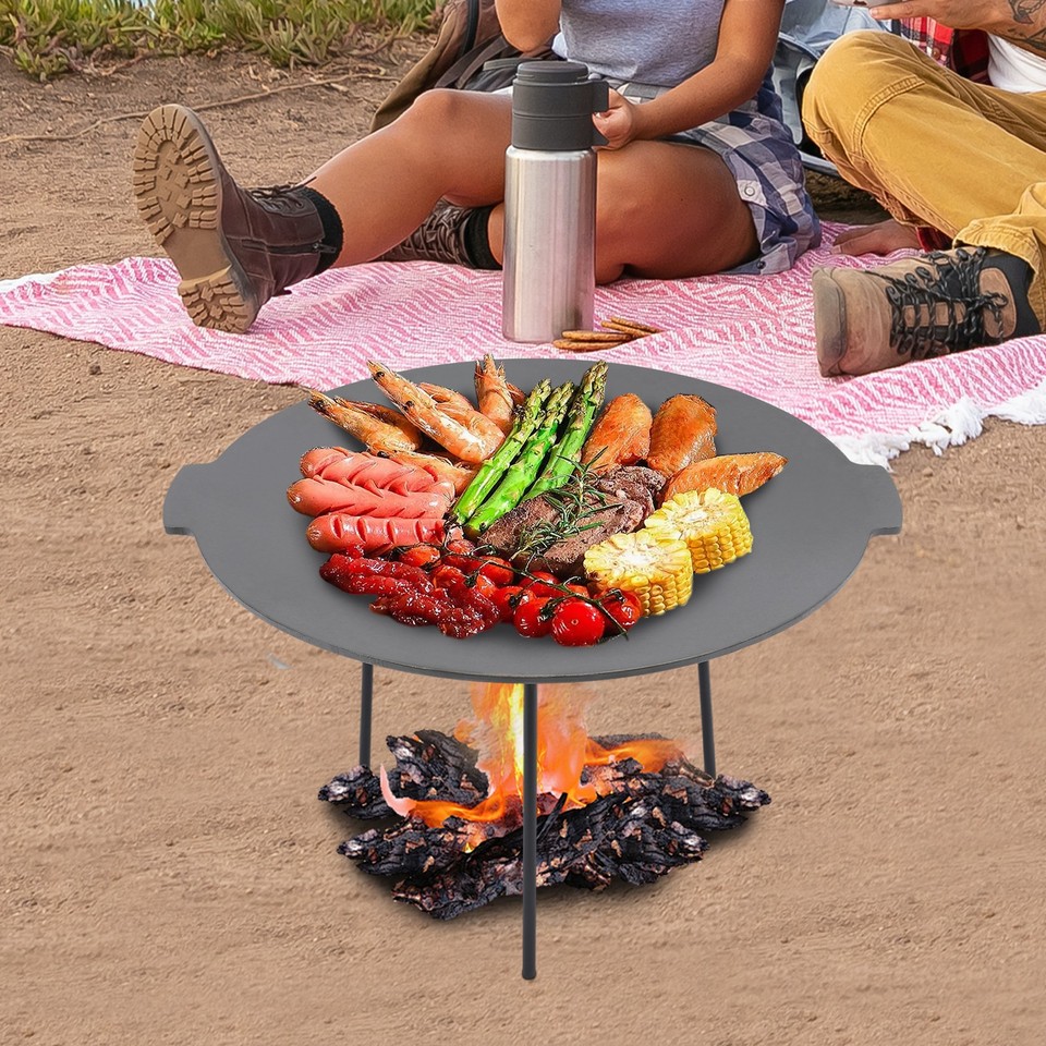 18"Campfire Grill Griddle, Cast Iron Grill Pan with Handles, 3 ...
