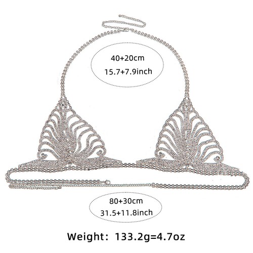 Women's Rhinestone Chain Lingerie Bra Thong Set Bikini Body Jewelry ...