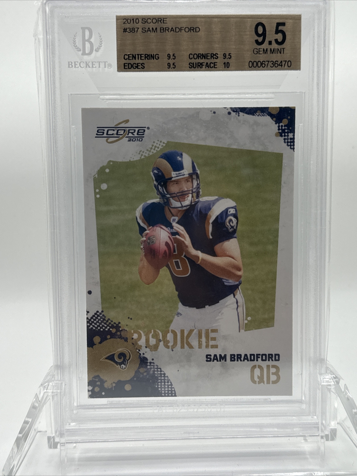 2010 Score Sam Bradford Rookie RC #387 BGS 9.5 Gem Mint Rams | eBay
