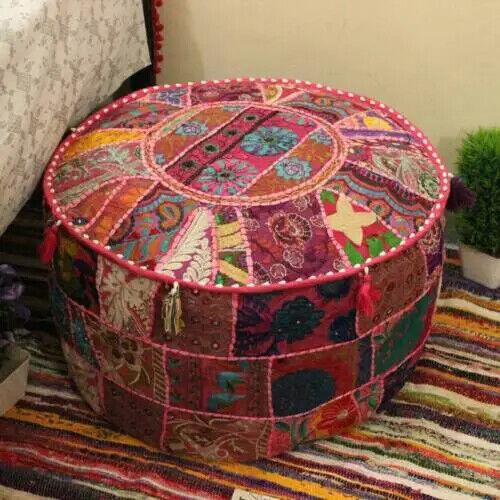 Patchwork Round Foot Stool New Indian Cotton Vintage Ottoman Pouf ...