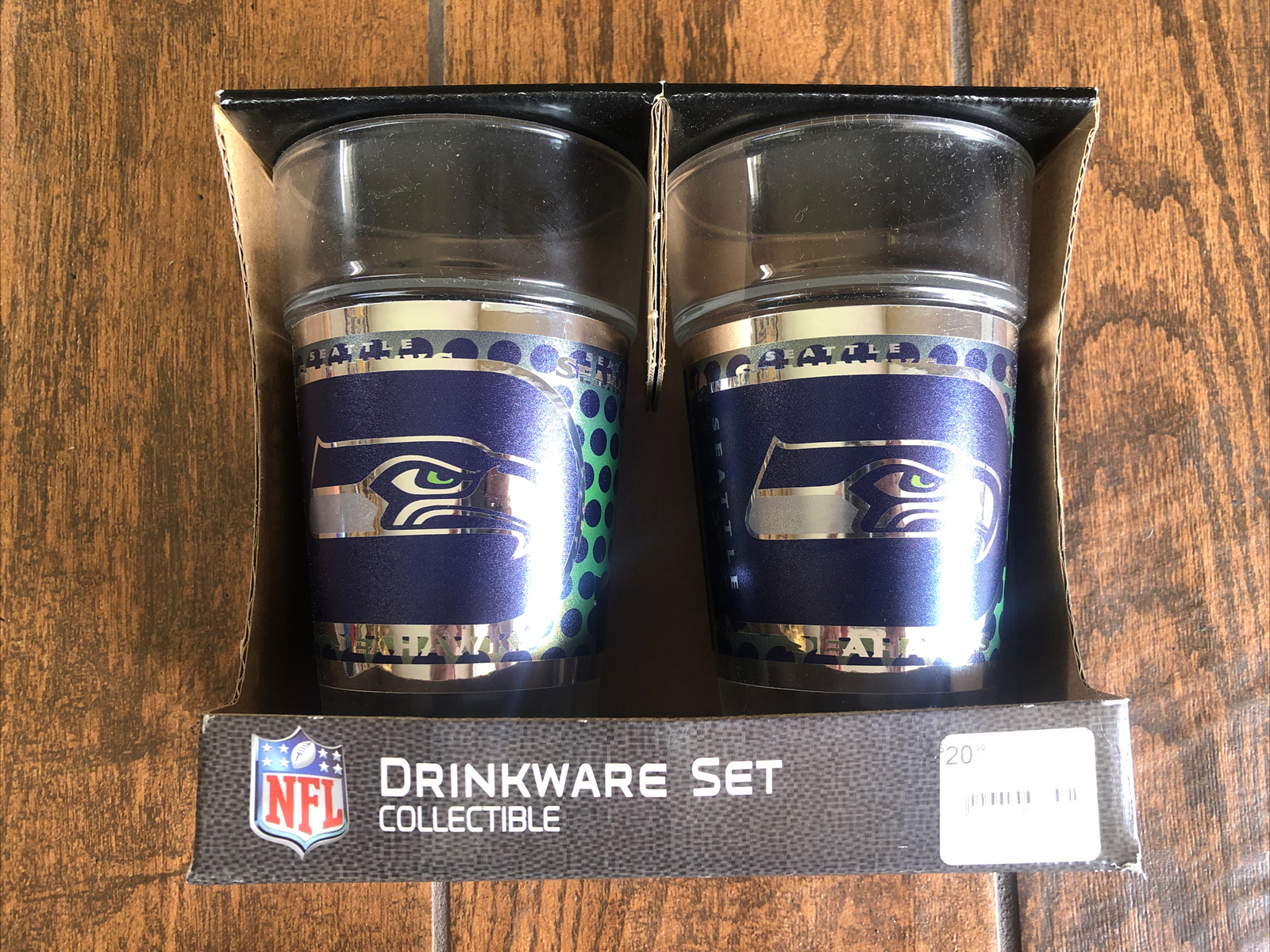 Set of 2 Seattle Seahawks 6 Inch Clear Beer Glass Drink ware ...
