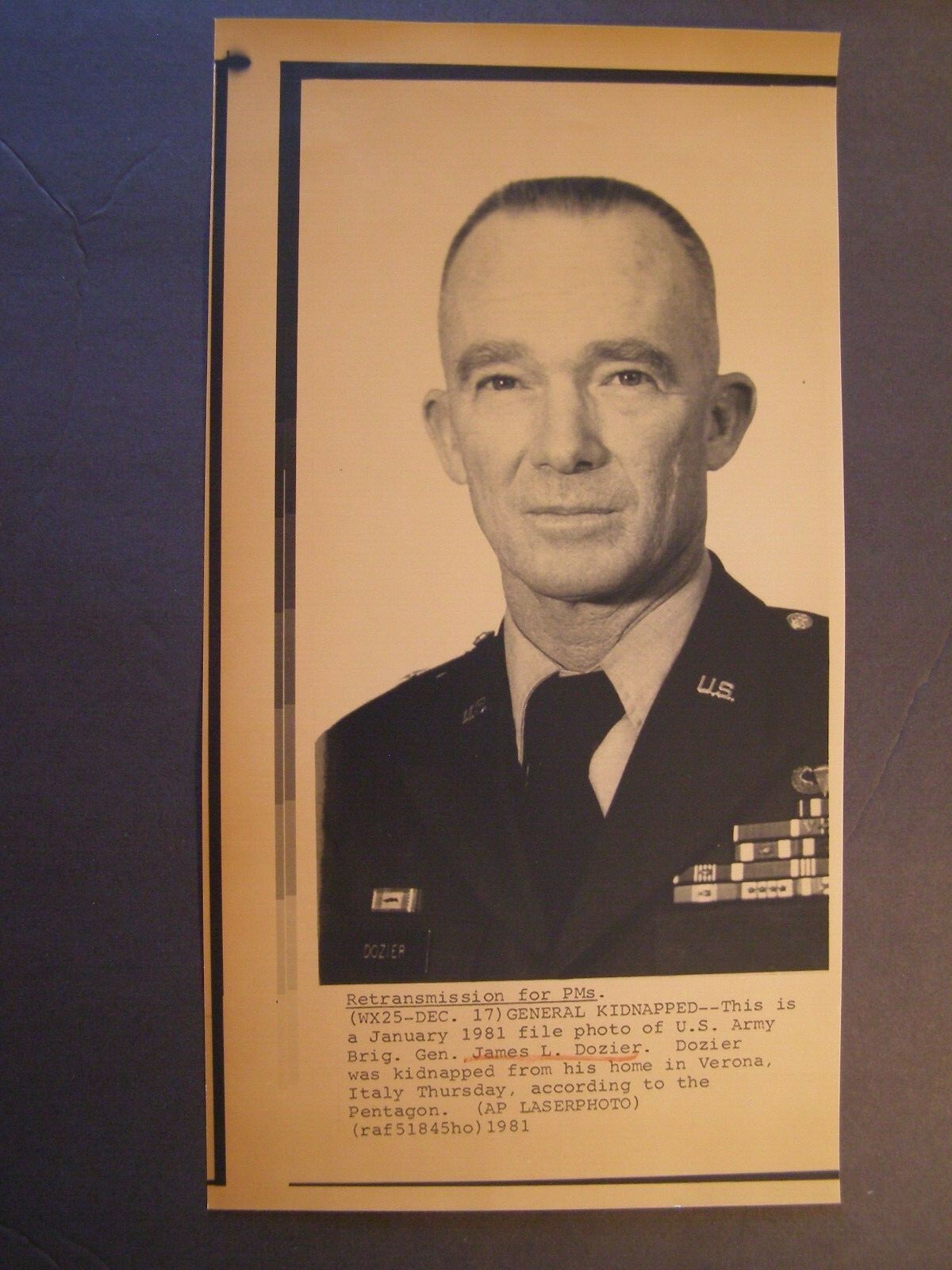 AP Wire Press Photo 1981 US Army Brig Gen James L Dozier kidnapped ...