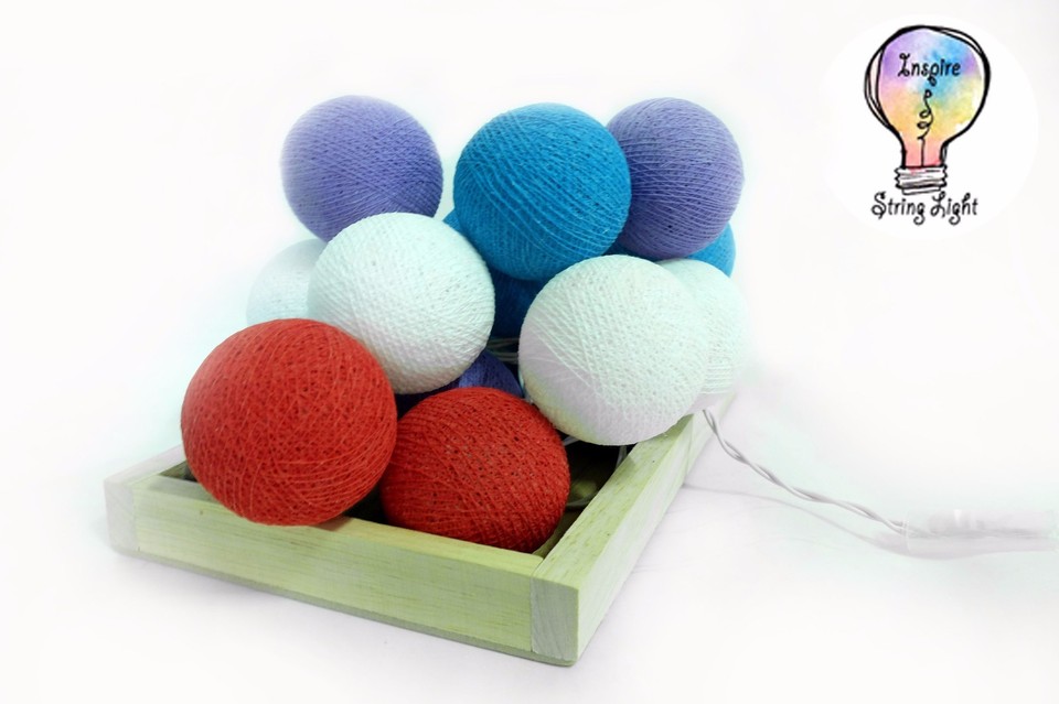 20 COTTON BALLS STRING FAIRY LIGHTS PARTY,PATIO,DECOR,CHRISTMAS,WEDDING ...