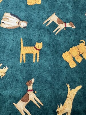 Debbie Mumm flannel by South Sea Imports 21104-452 Dogs, cats, green | eBay