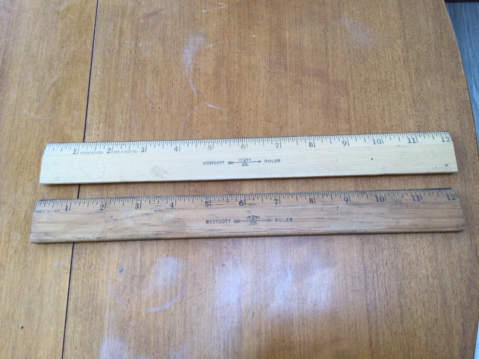 2 Vintage WESTCOTT Wooden Rulers, Both W/ Metal Edge & Old Logo(1 Is # ...