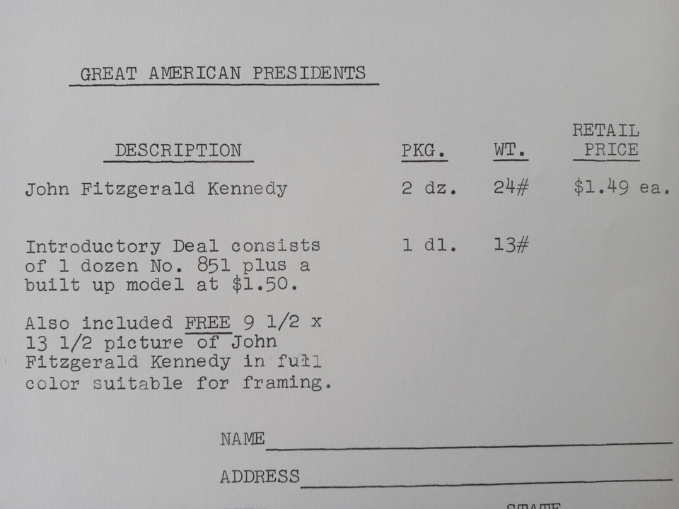 AURORA 1965 GREAT AMERICAN PRESIDENTS JFK Model Kits #851 Salesman ...