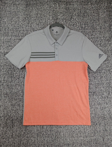 Adidas 3-Stripes Polo Mens Small Heathered Colorblock Gray Hi-Res Coral ...