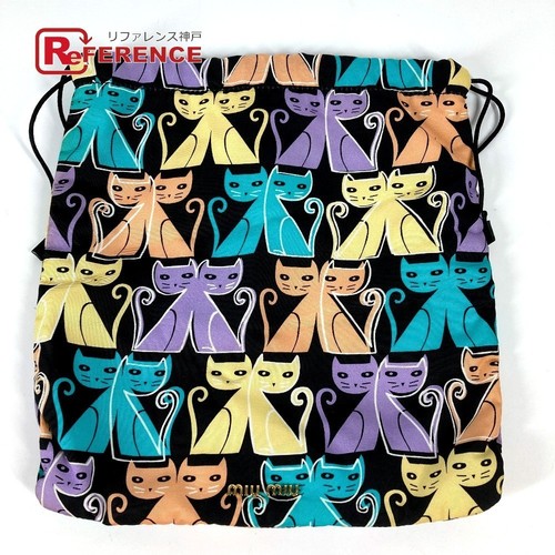 Miu Miu Cat Drawstring Pouch Multi Color Nylon Makeup Pouch Vintage ...