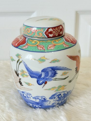 Vintage Japanese Porcelain Flying Crane Birds Ginger Jar 6” | eBay
