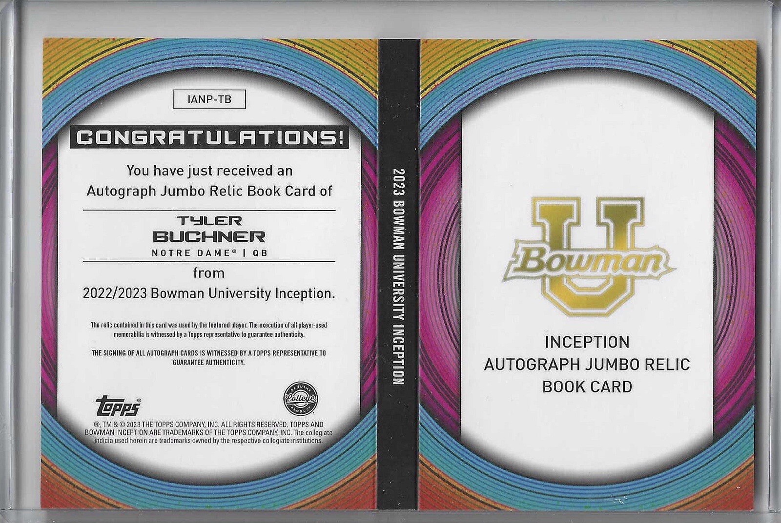 2022-23 Bowman University Inception Tyler Buchner Auto Jumbo Relic Book ...