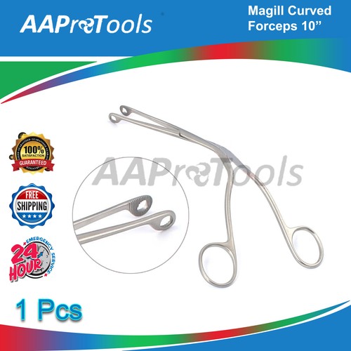 NEW MAGILL CURVED BENT FORCEPS 10" EMT ANESTHESIA SURGICAL INSTRUMENTS ...