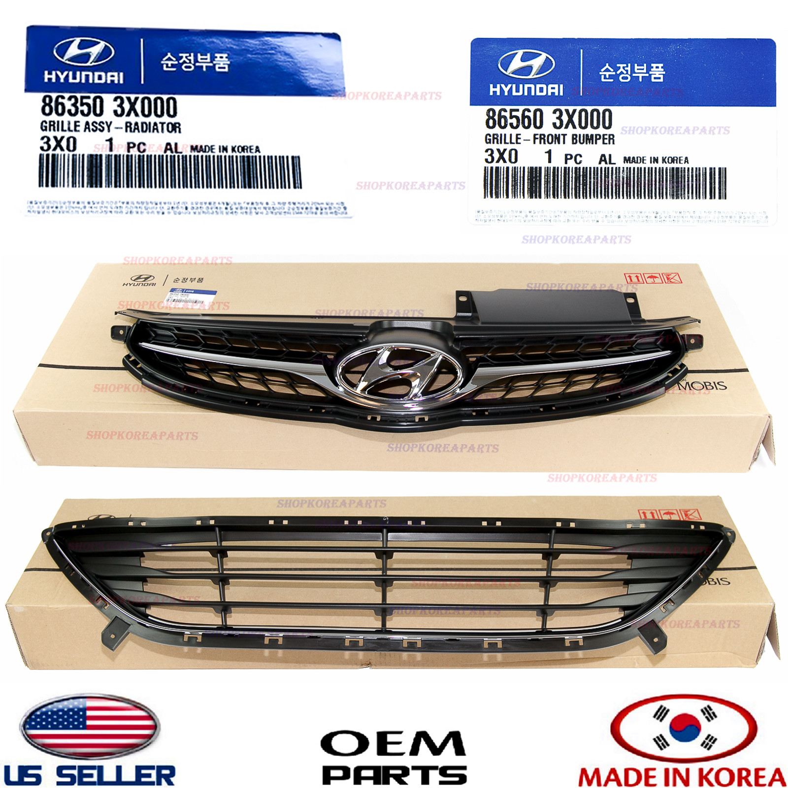 GRILLE RADIATOR UPPER & LOWER SET 2pcs 【GENUINE】 HYUNDAI ELANTRA SEDAN ...