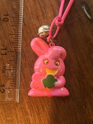 Vintage 80's Plastic Charm Bell clip Necklace Pink Bunny Charm Google ...