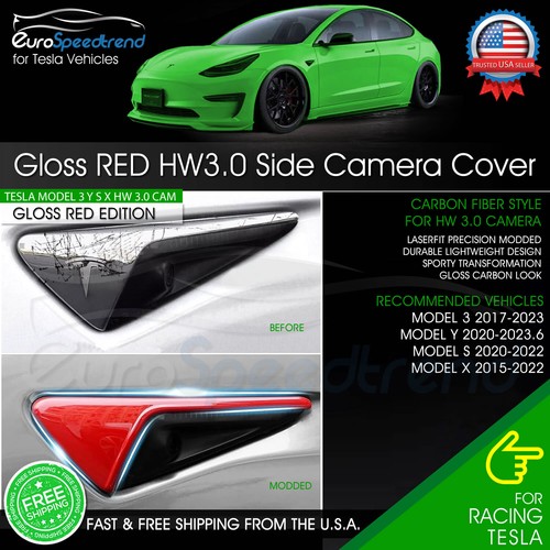 Gloss Red Side Camera Cover Trim For Tesla Model 3 Y S X Accessories ...
