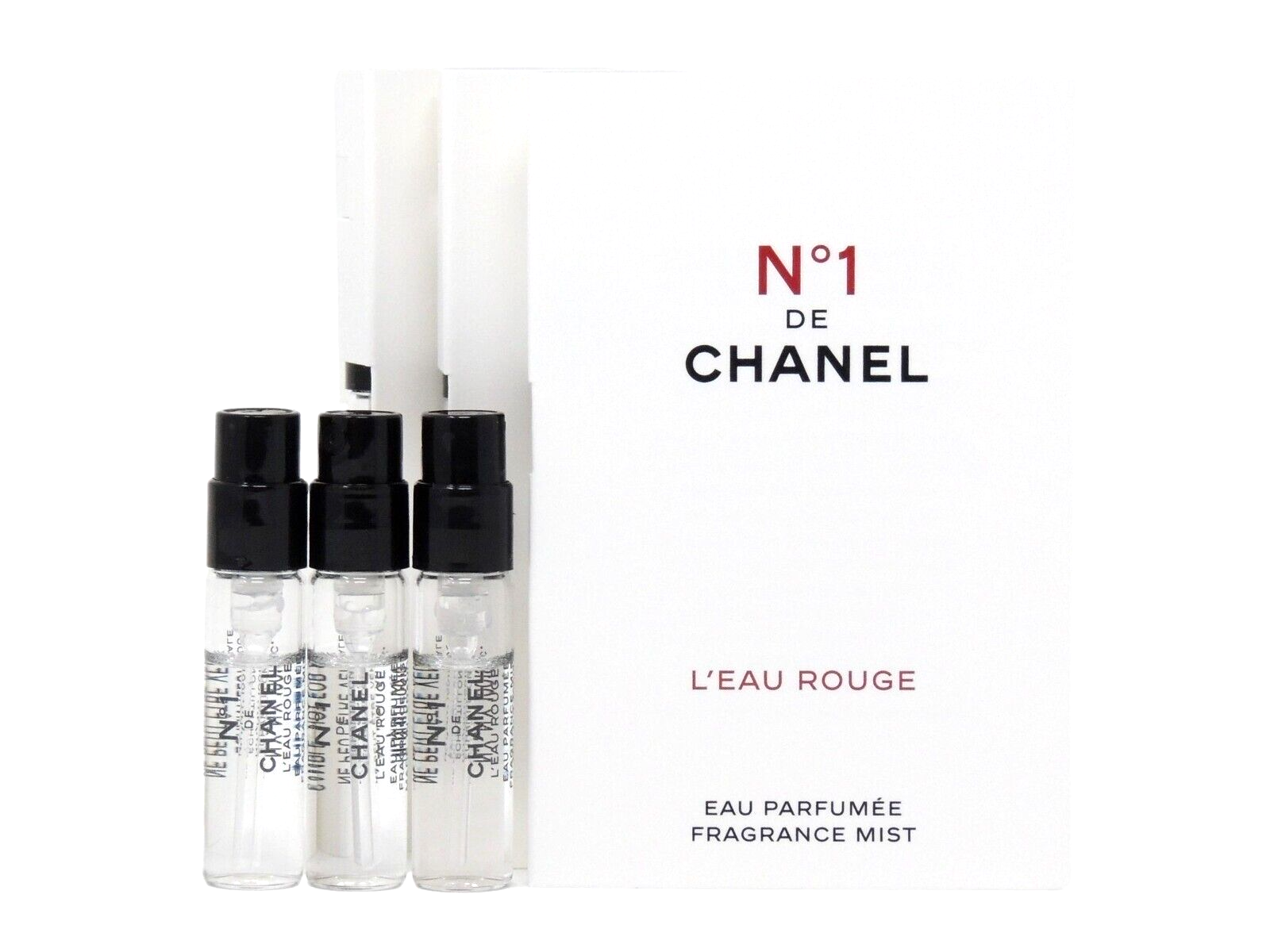 CHANEL NO 1 L'EAU ROUGE 1.5ml .05fl oz x 3 PERFUME SPRAY SAMPLE VIALS ...