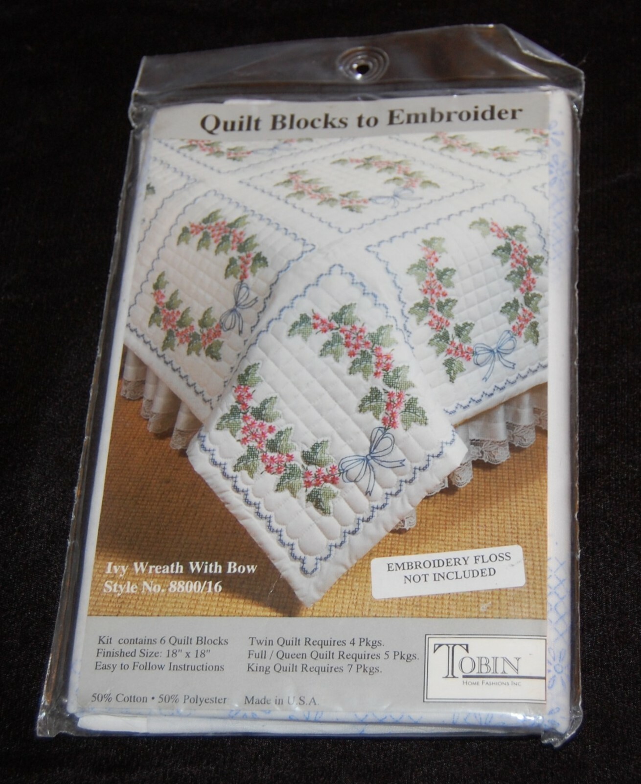 Tobin Quilt Blocks to Embroider Ivy Wreath With Bow 2 Pkgs 8800/16 #08 ...