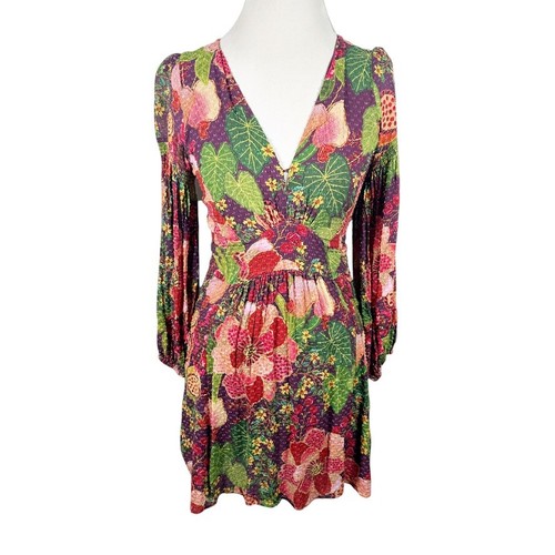 Farm Rio Mini Dress Colorful Floral Tropical Belted V-Neck Beachy ...