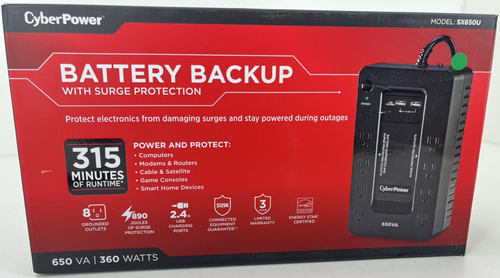 CyberPower - 650VA Battery Back-Up System - Black [SX650U] 649532621347 ...