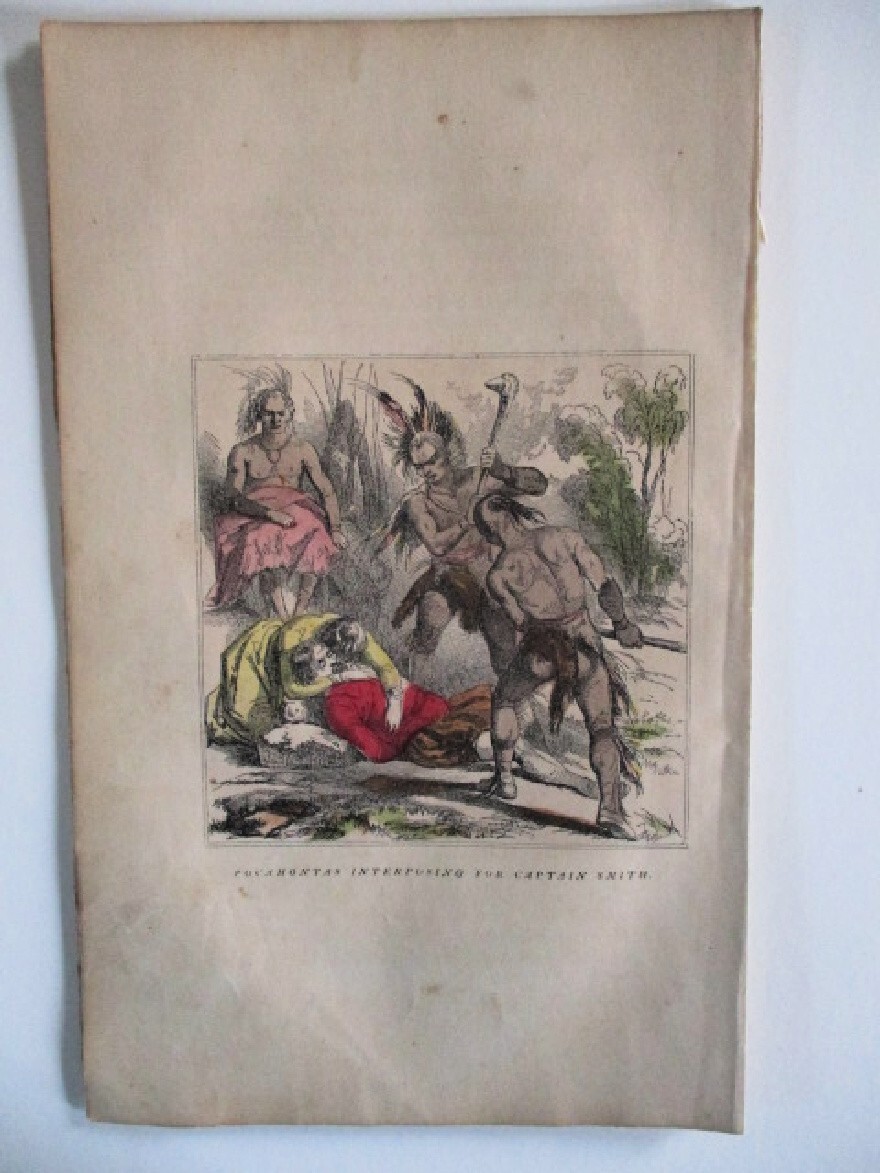 Vtg. Print, POCAHONTAS FOR Capt. SMITH, Hand Colored, NATIVE AMERICANS ...