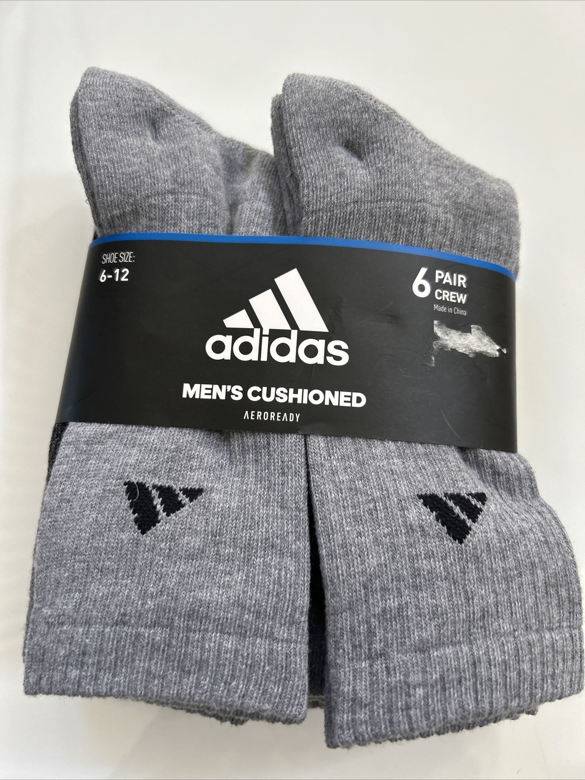 Adidas Men's Socks CrewAeroready Full Cushioned 6 Pair Gray Shoe Size ...