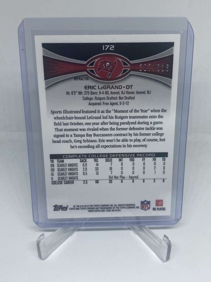 2012 Topps Chrome Prism Refractors Football Card #172 Eric LeGrand /216 ...