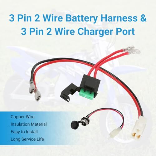 Wiring Harness 3 Pin 2 Wire & Charger Port Compatible with Razor MX350 ...