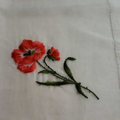 Vintage White Embroidery Hanky Hankerchief Red Floral | eBay