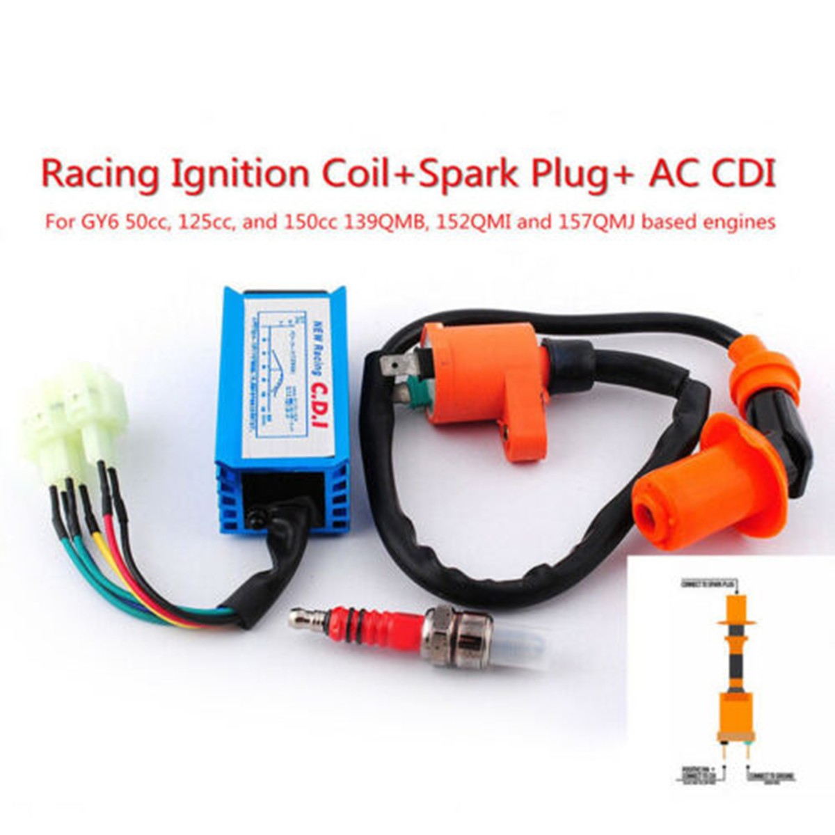 6 Pin CDI Ignition Coil Spark Plug for GY6 150cc 125cc 50cc 139QMB | eBay
