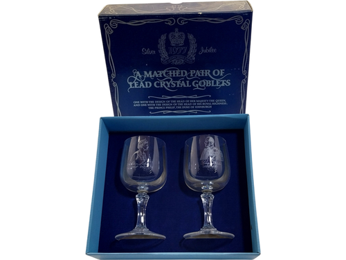 1977 Silver Jubilee Lead Crystal Goblets Matched Pair Limited Edition ...
