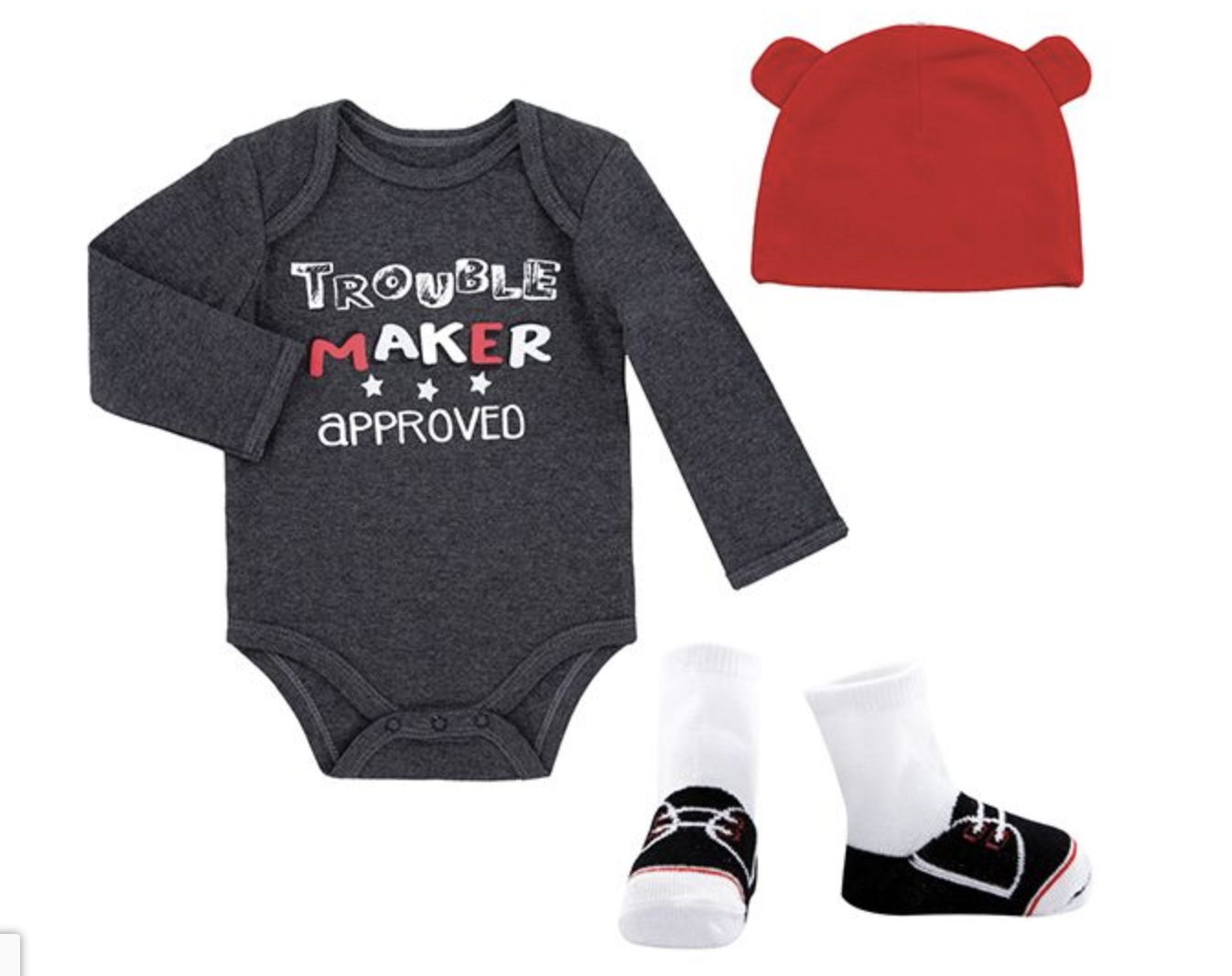 Troublemaker Baby Boy Bodysuit Hat & Socks NWT Wee Play 0-3 3-6 6-9 ...