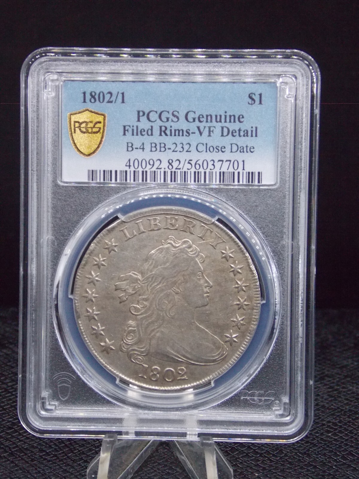 US 1802/1 PHILADELPHIA BUST SILVER DOLLAR B-4 BB-232 SLABBED NGC VF ...