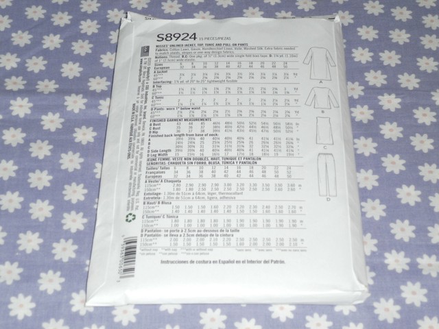 8924 Simplicity Sewing Pattern Vest Mini Skirt Blouse Pants Size 15/16 ...