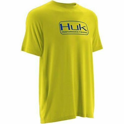 NEW HUK Performance Logo SHORT SLEEVED Shirt, SMALL BLAZE YELLOW - SPF ...