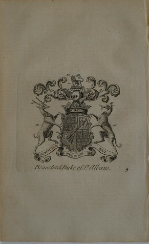 1779 ANTIQUE PRINT BEAUCLERCK DUKE OF ST.ALBANS FAMILY CREST COAT OF ...